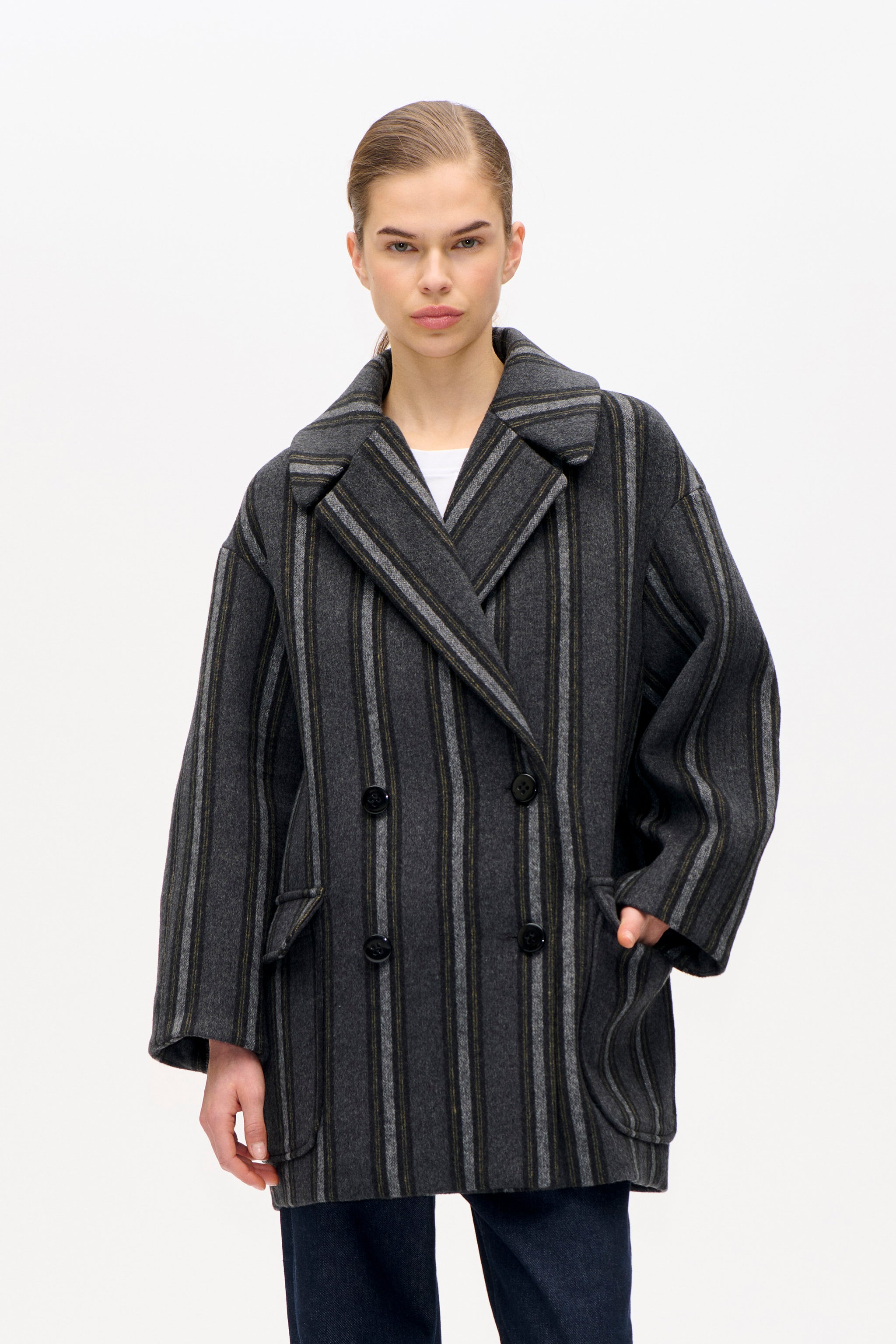 Baticia Coat from Baum und Pferdgarten | Black Grey Stripe